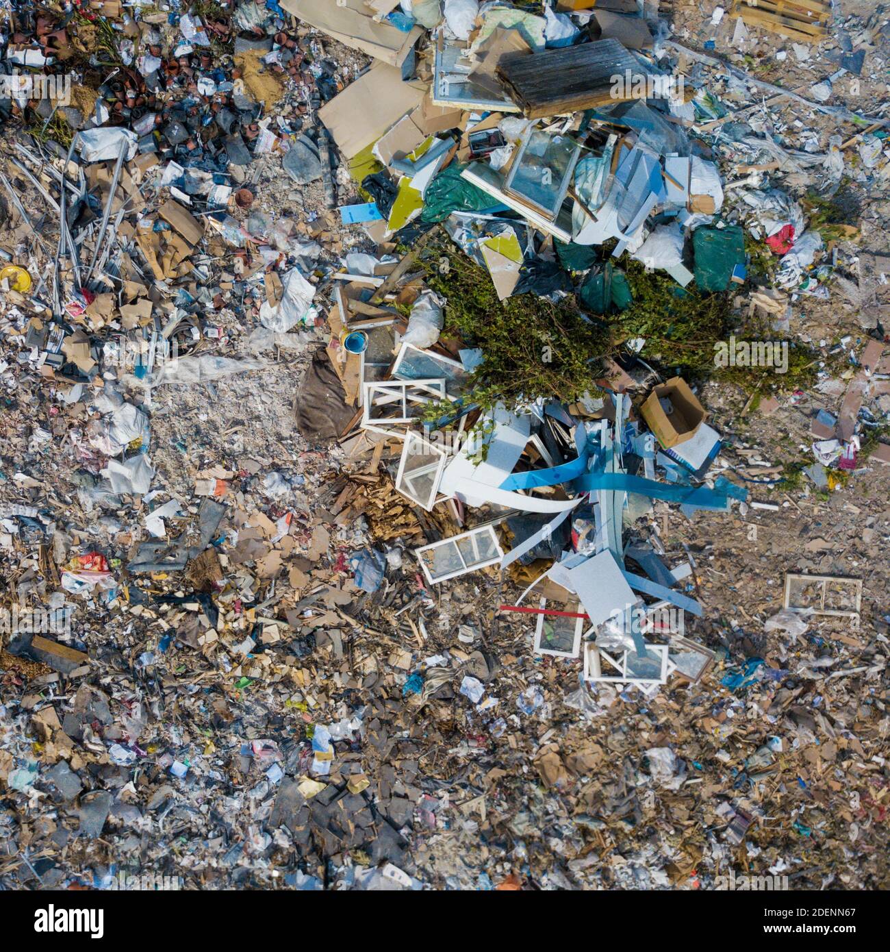 Aerial view of dump with different types of waste. Wooden and plastic ...