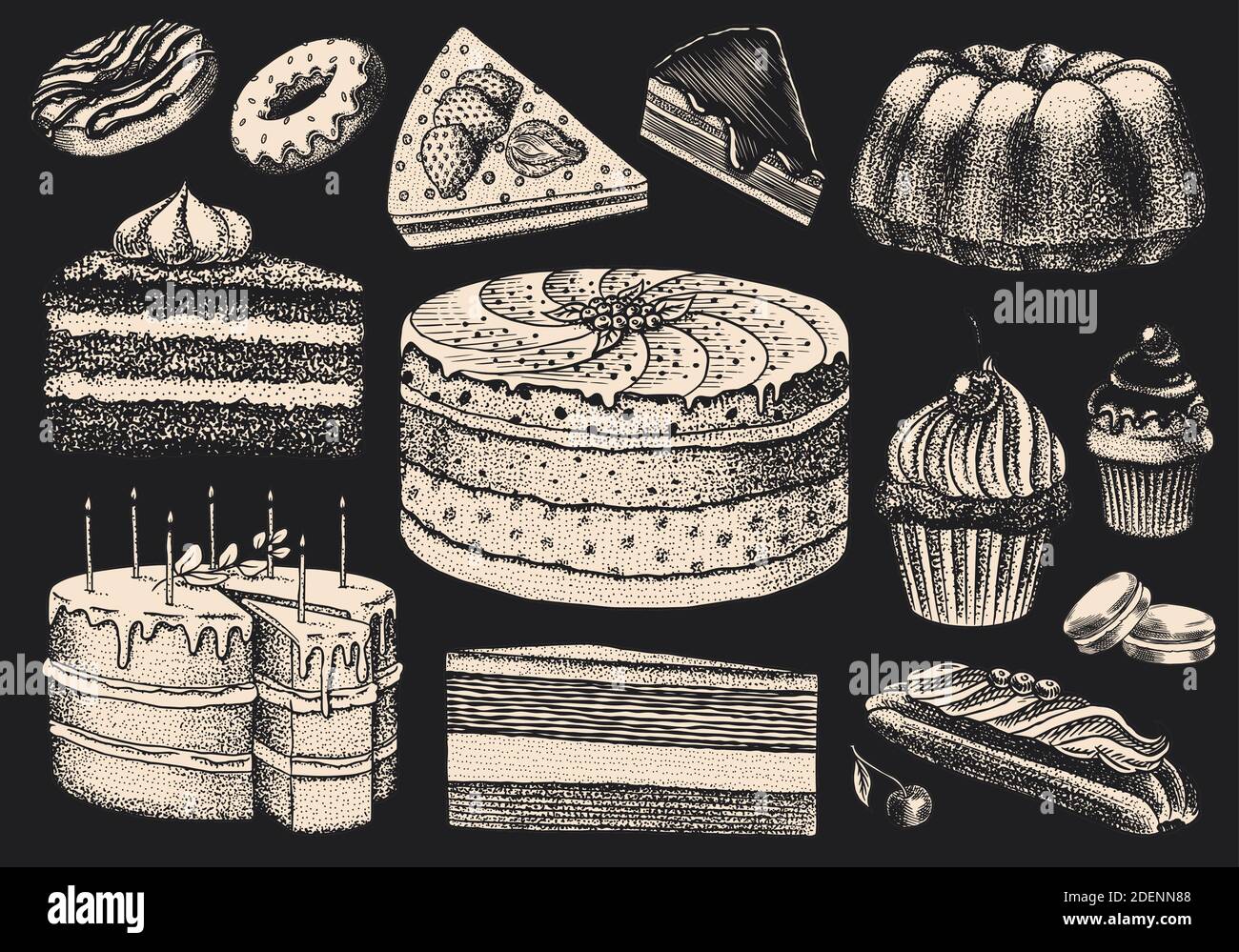 Cakes and cream tarts, fruit desserts and muffins. Chocolate Donuts ...