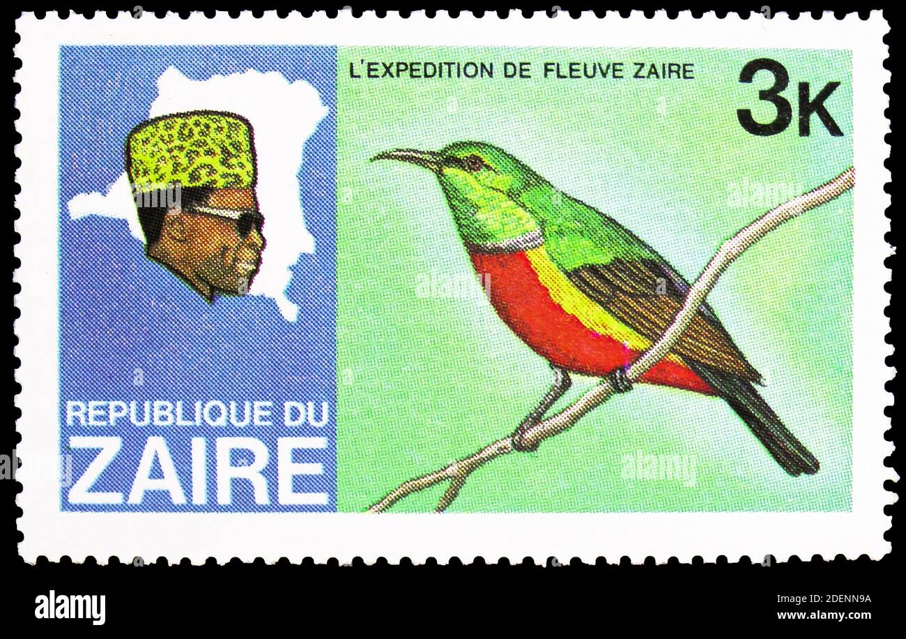 MOSCOW, RUSSIA - JUNE 28, 2020: Postage stamp printed in Zaire shows ...