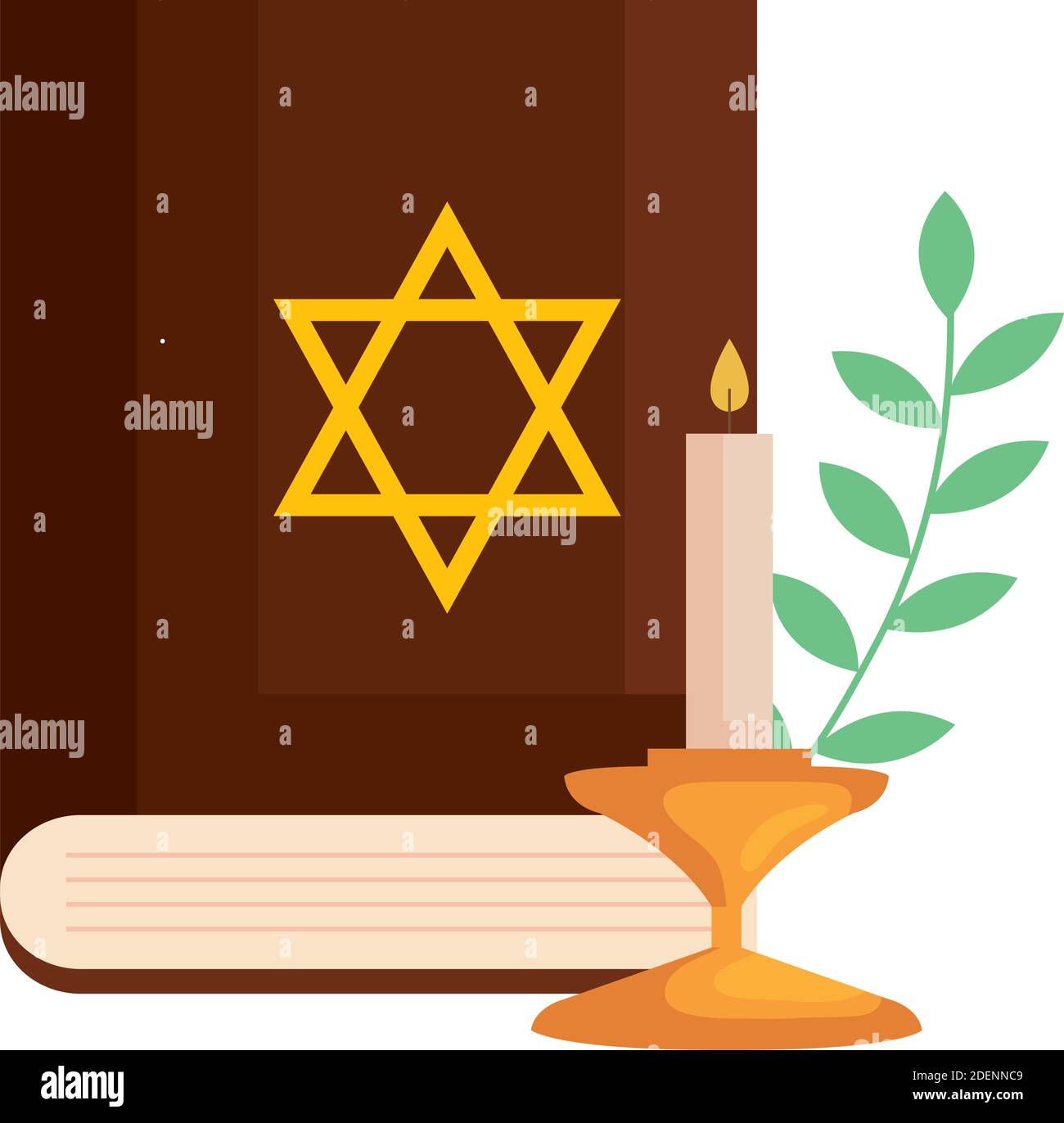 sacred judaism antique book with jewish golden star and candle Stock ...