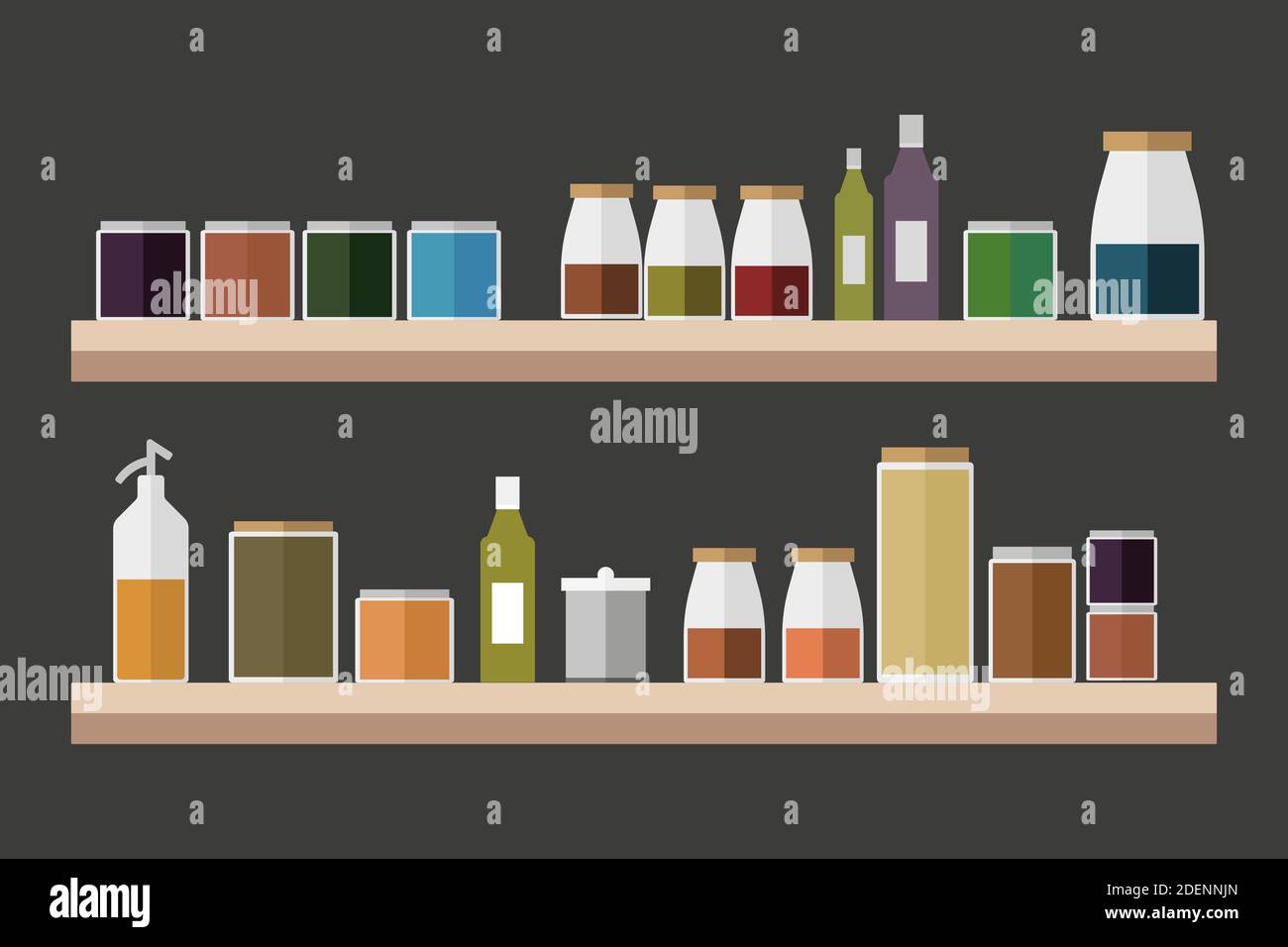 Supermarket shelves, full of different products, grocery store ...