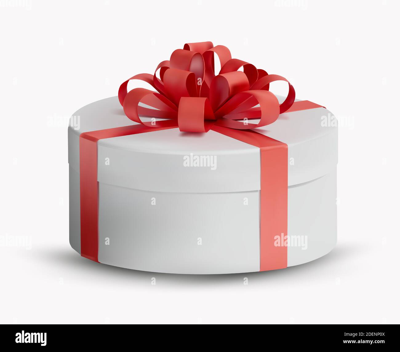 Realistic Gift white box in a red ribbon and bow on top. Gift box for ...