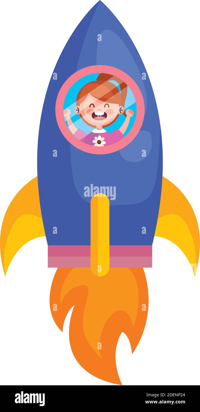 happy cute little girl redhead in rocket character Stock Vector Image ...
