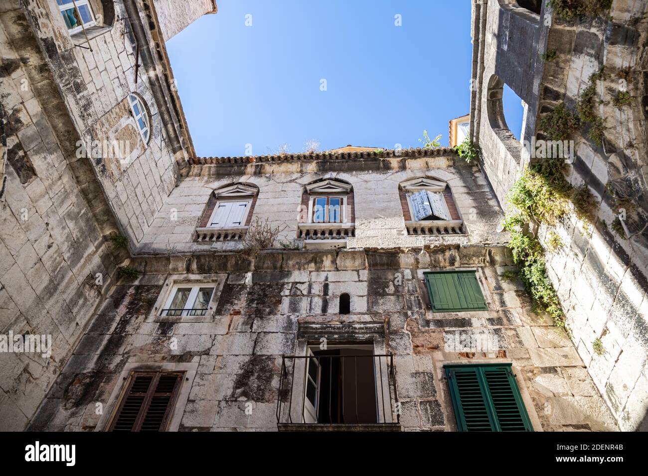 View of the old city of Split, Mediterranean architecture, narrow ...
