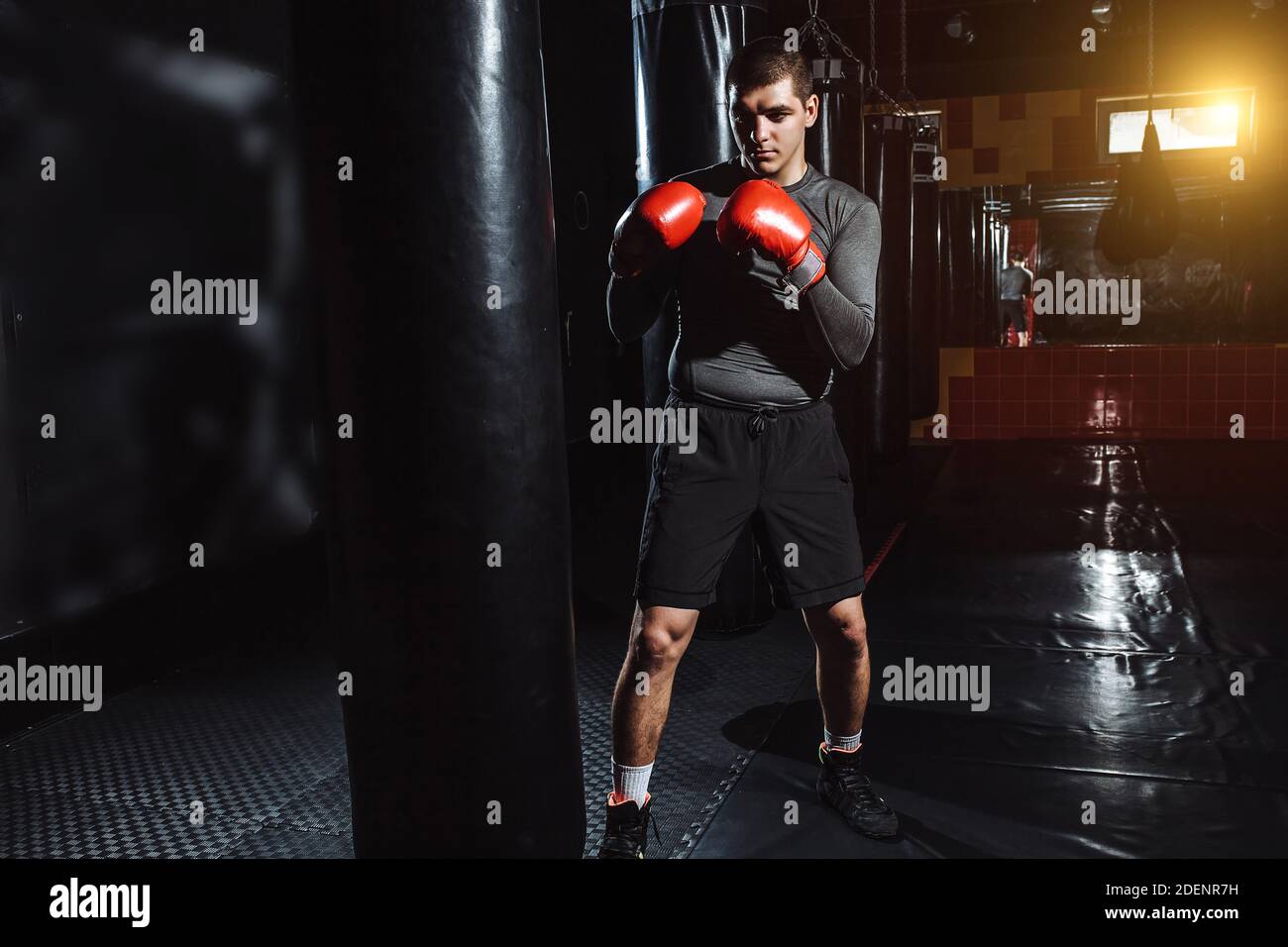 Hand in boxing glove hitting boxing bag hi-res stock photography and ...