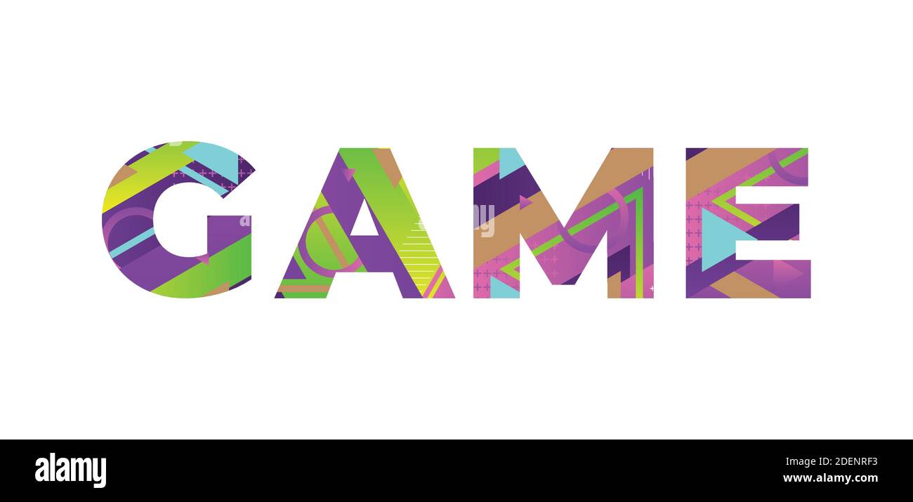 The word GAME concept written in colorful retro shapes and colors ...