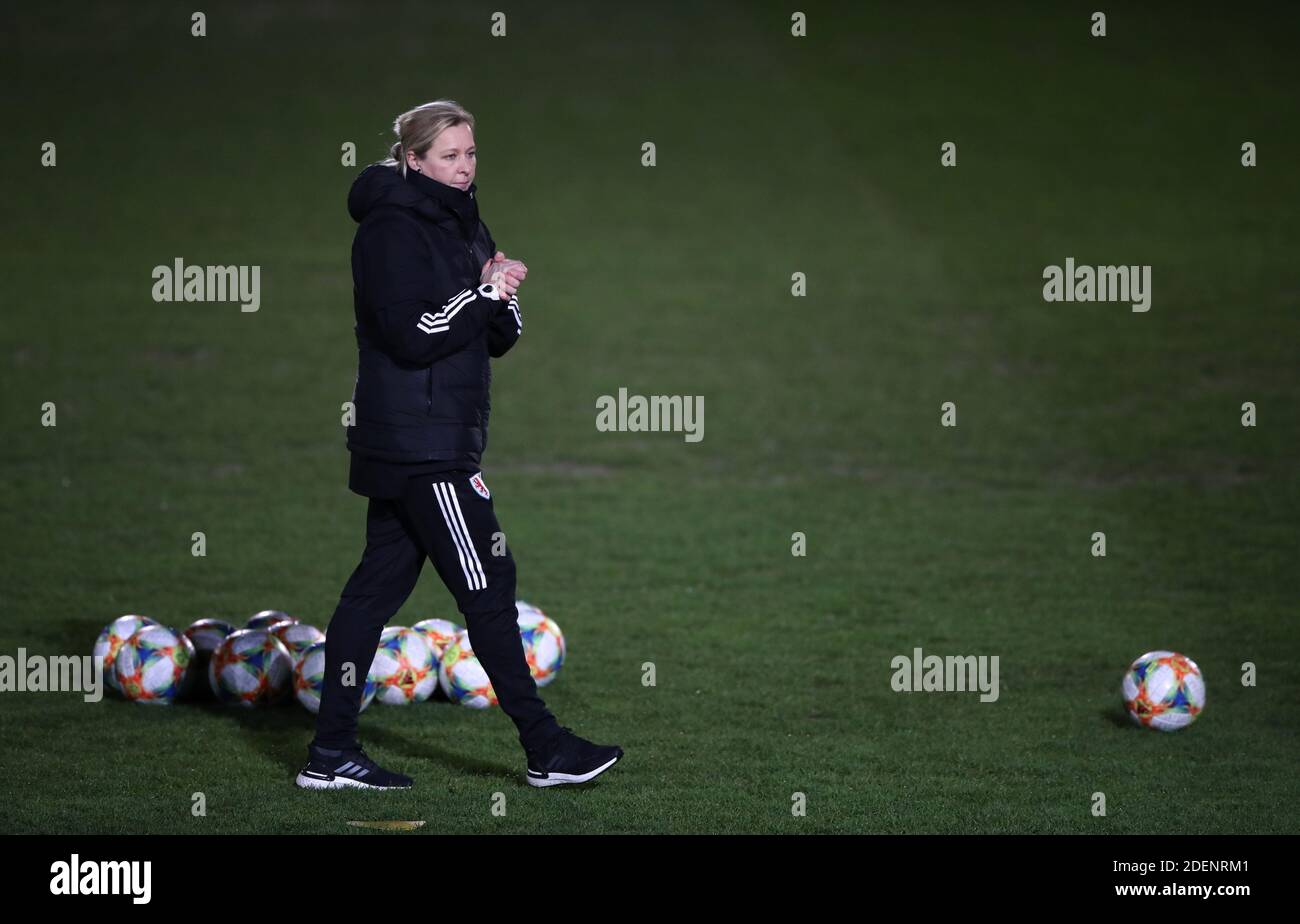 Wales head coach Jayne Ludlow during the warm up before the UEFA Women ...