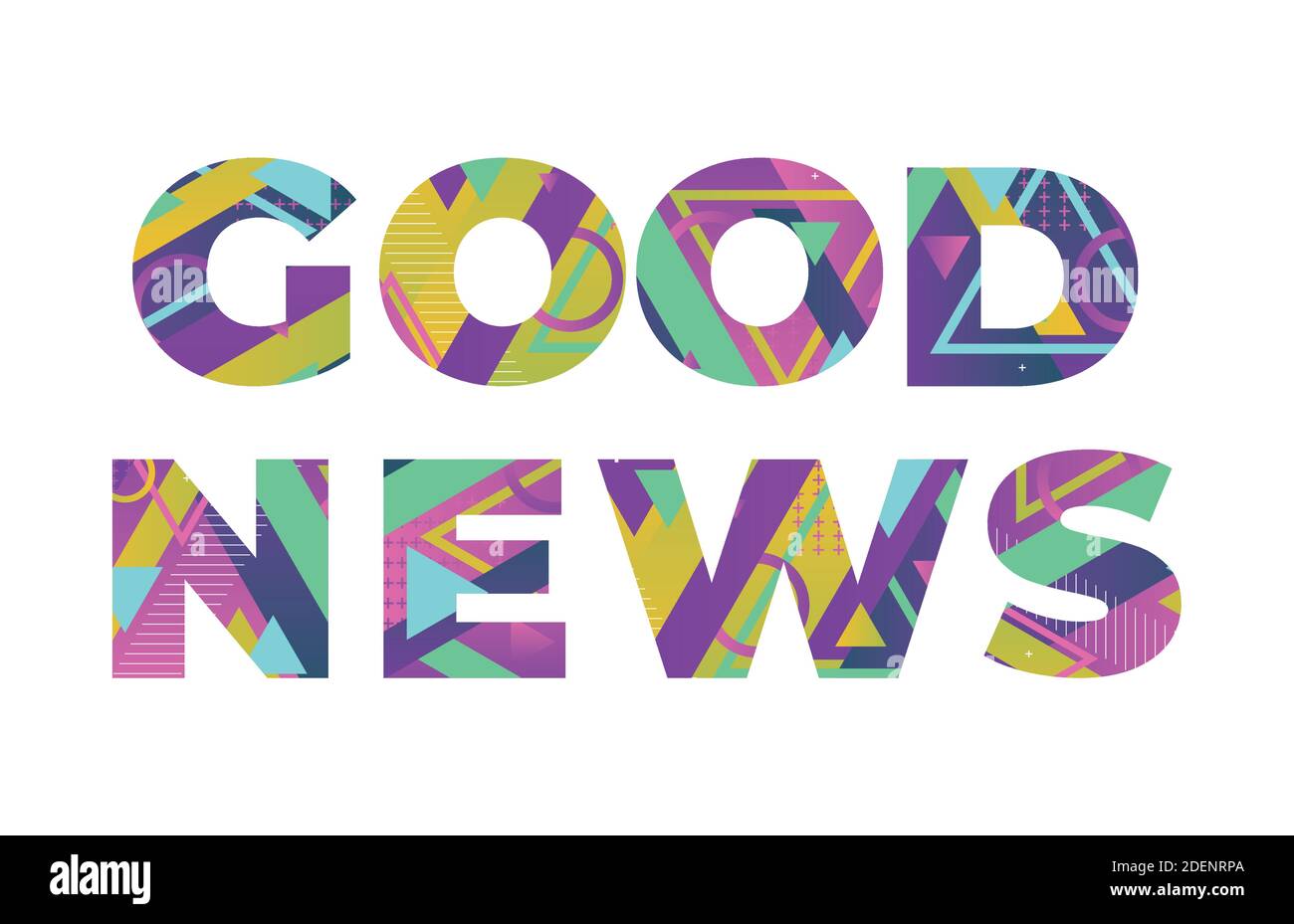 The words GOOD NEWS concept written in colorful retro shapes and colors ...