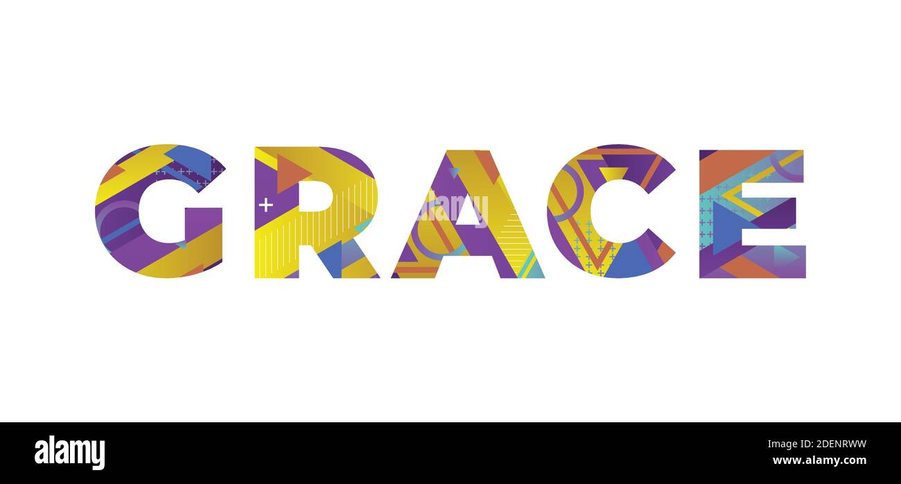 The word GRACE concept written in colorful retro shapes and colors ...