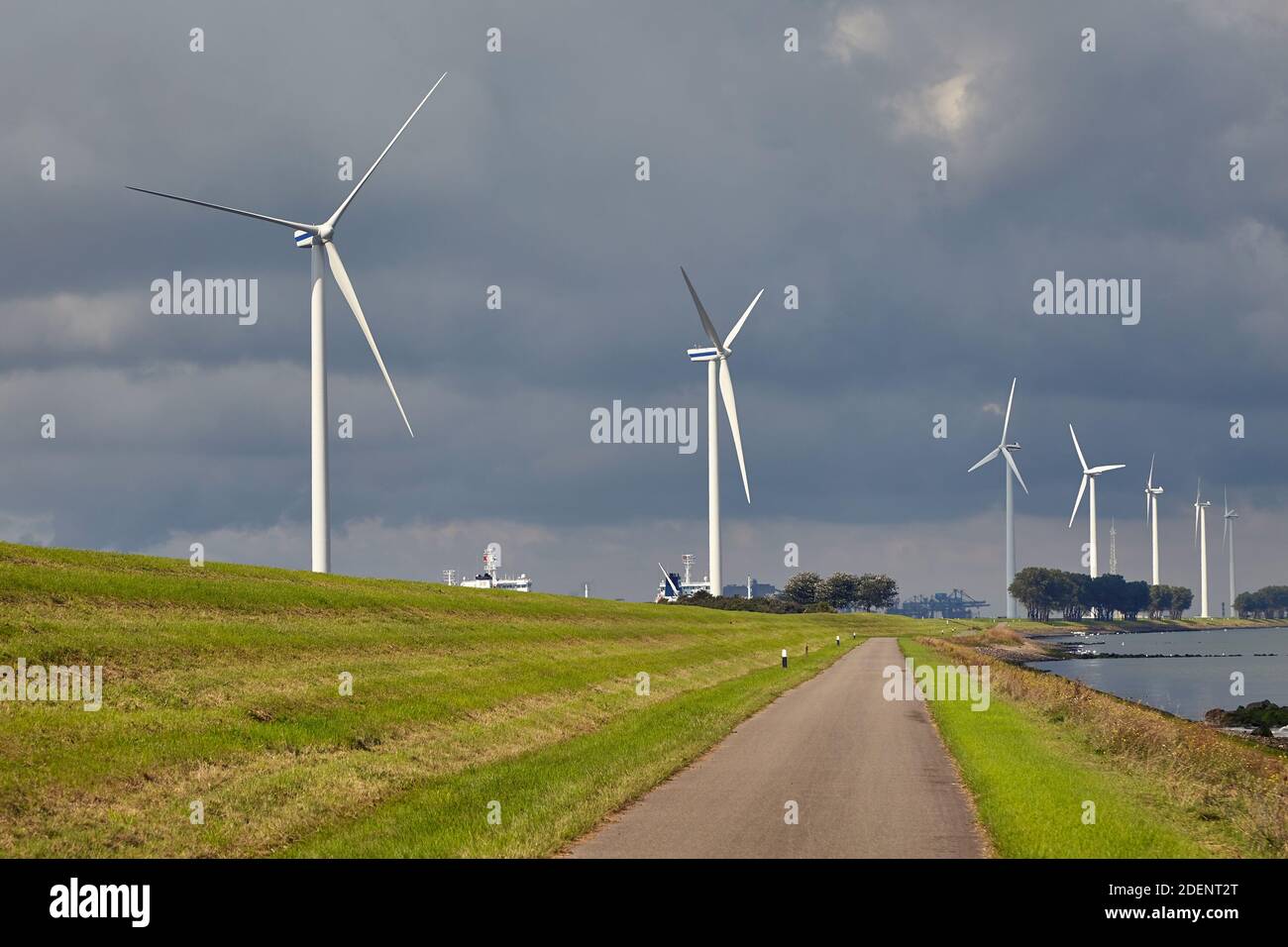 Wind tubines along the waterside Stock Photo - Alamy