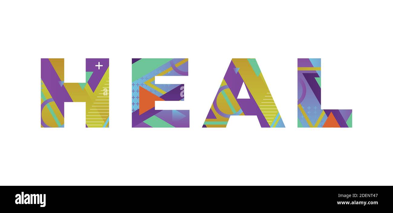 The word HEAL concept written in colorful retro shapes and colors ...