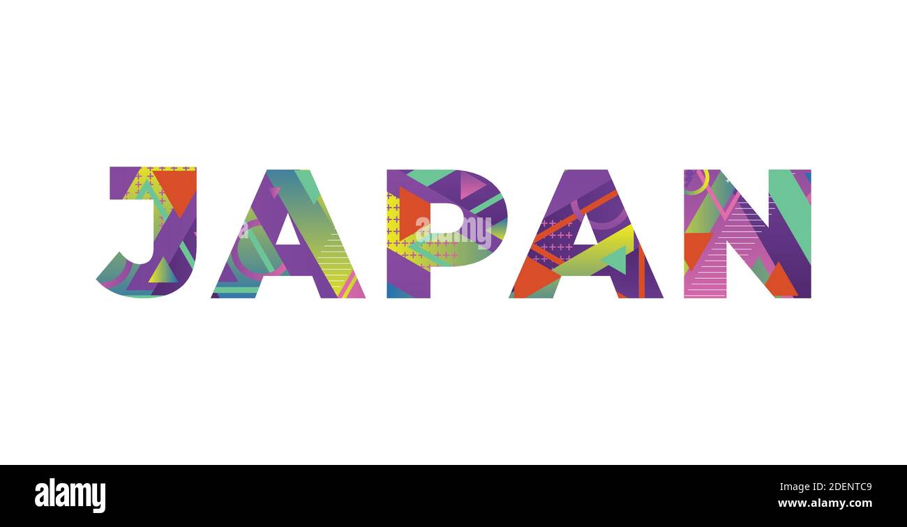 The word JAPAN concept written in colorful retro shapes and colors ...