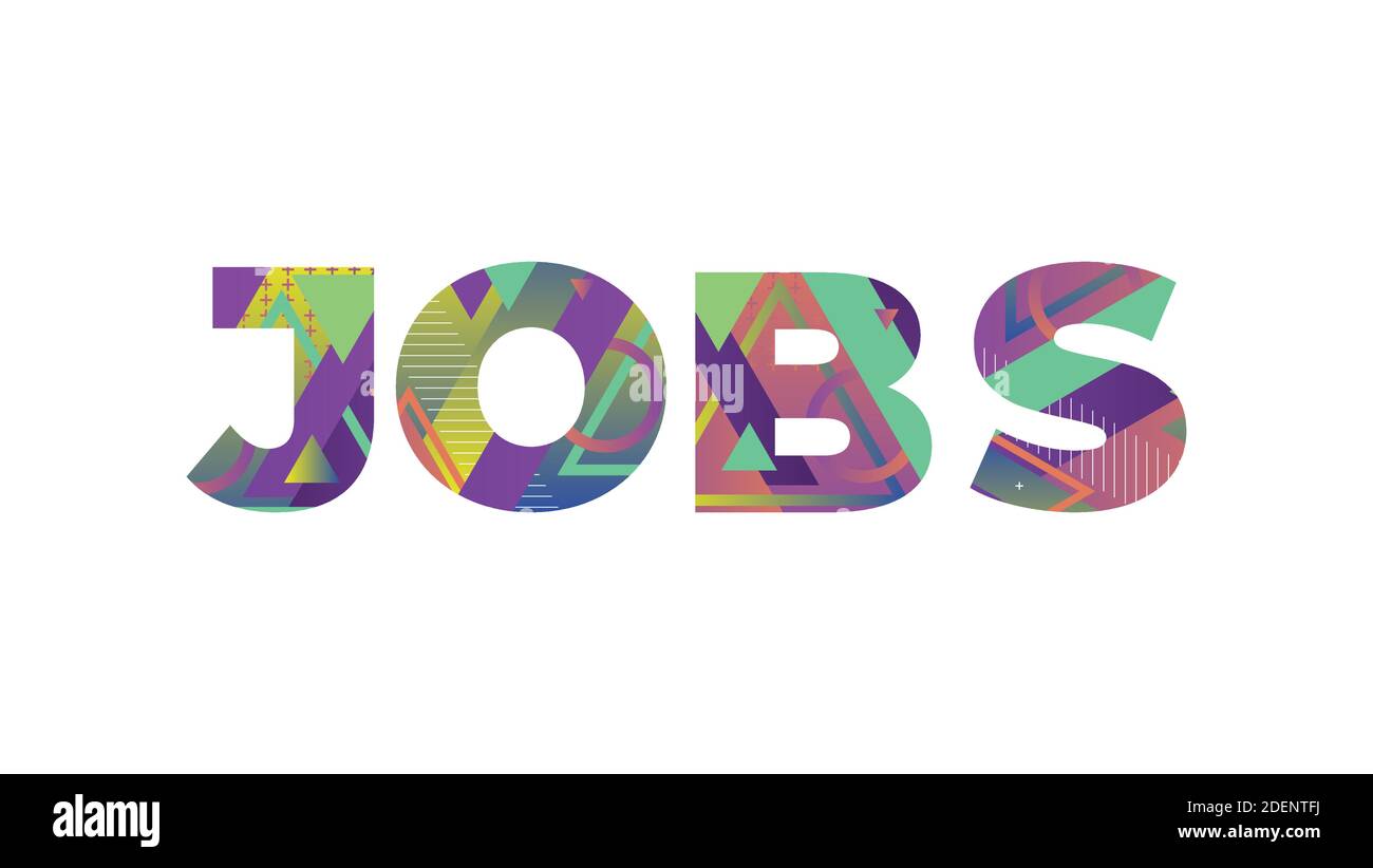 The word JOBS concept written in colorful retro shapes and colors ...