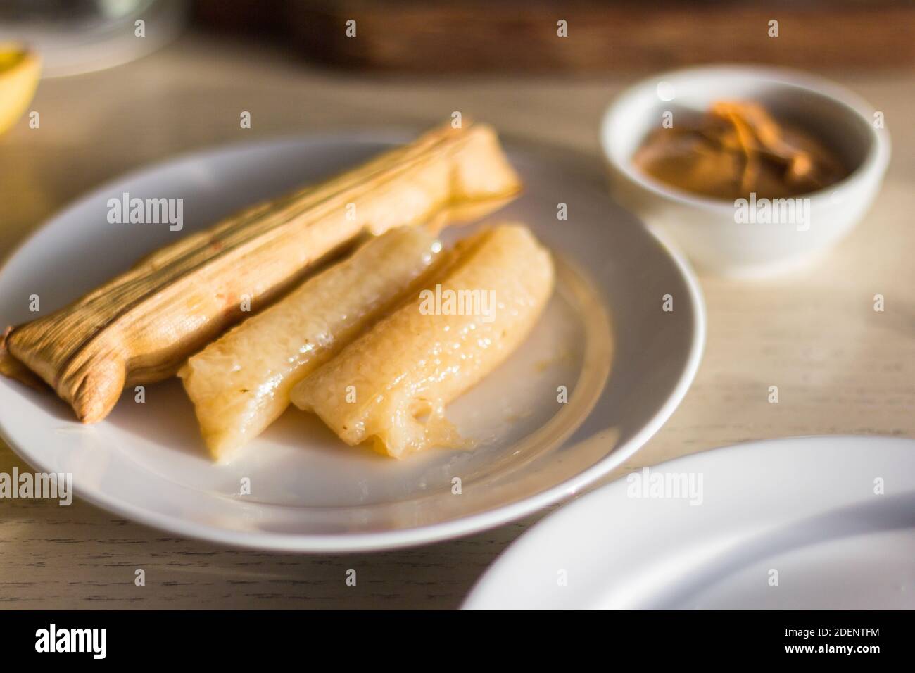 Suman de Baler served with peanut butter in Baler, Philippines Stock ...