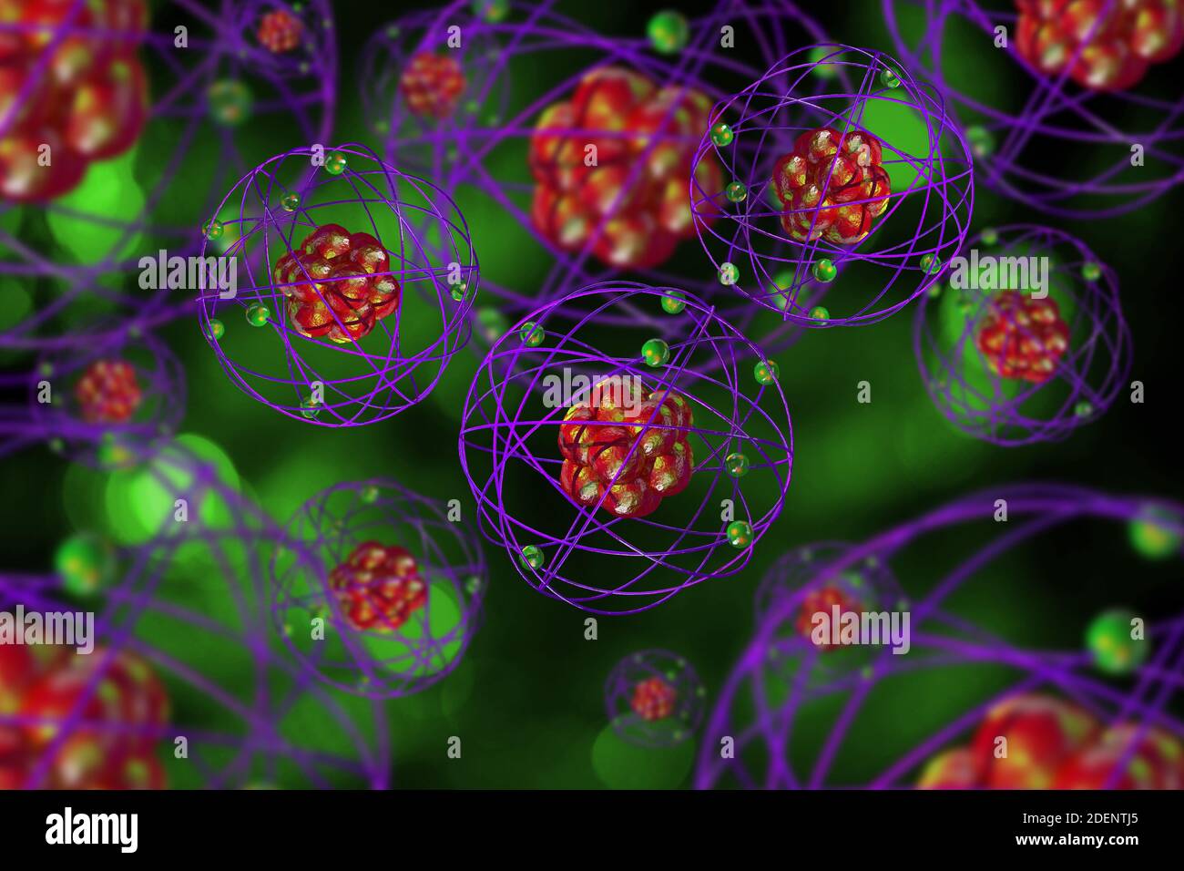 Close up of colorful atomic particle background science 3D illustration ...
