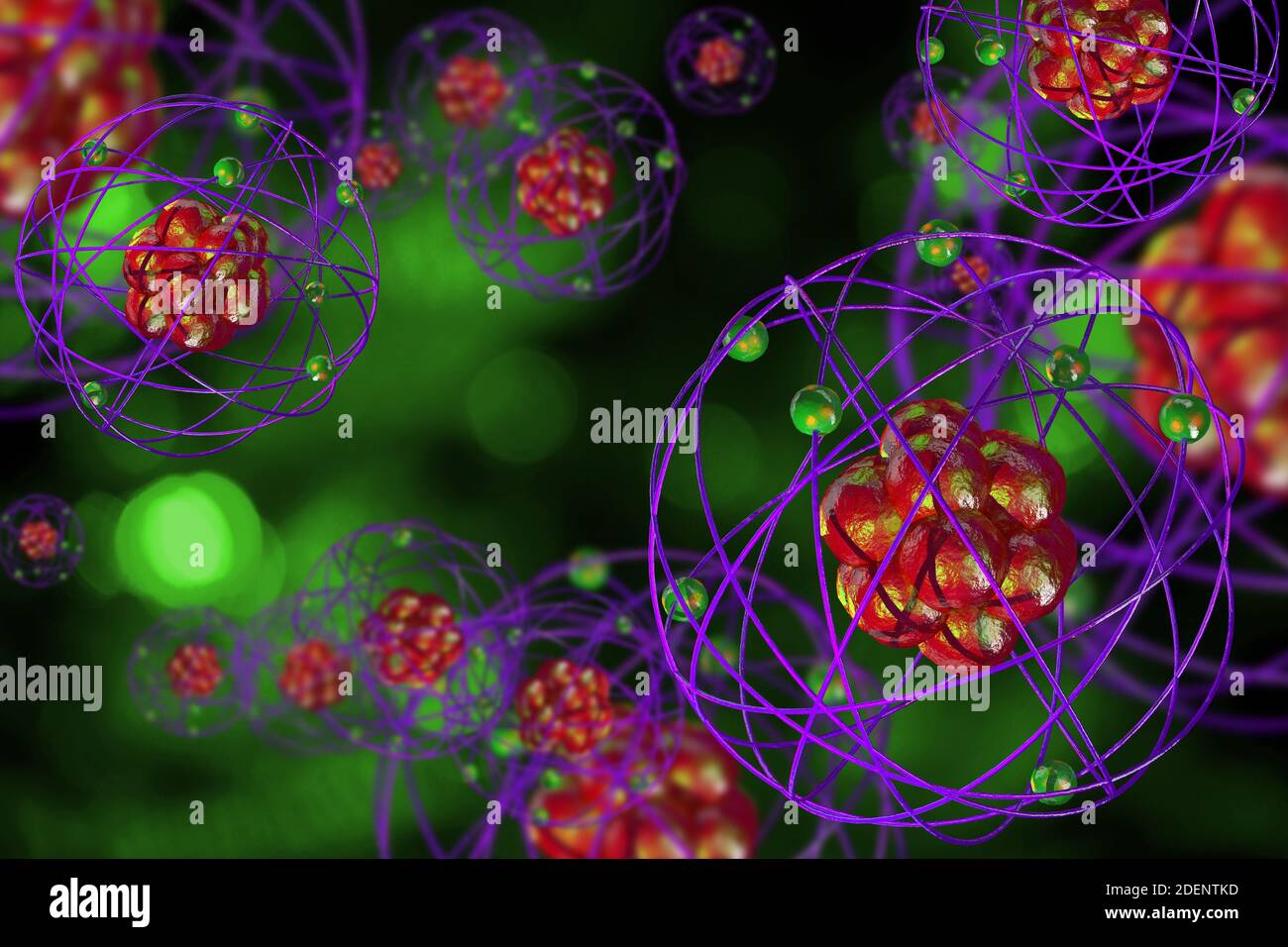 Close up of colorful atomic particle background science 3D illustration ...