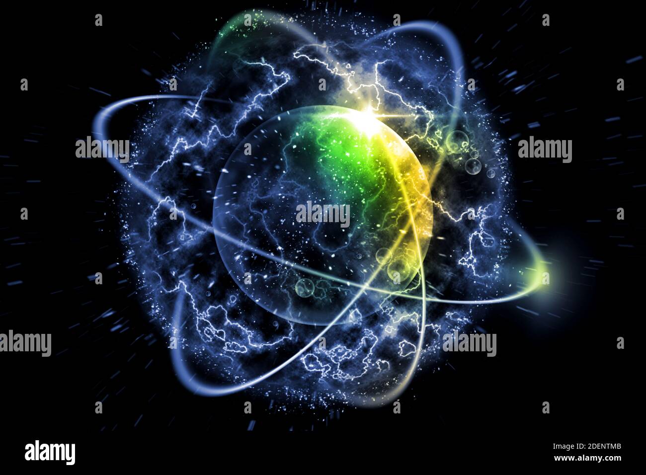 Close up of colorful atomic particle background science 3D illustration ...