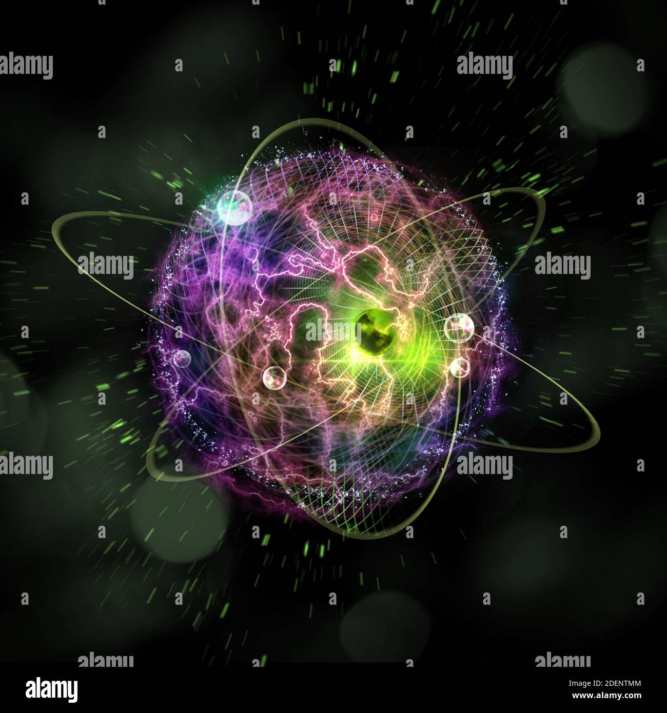 Close up of colorful atomic particle background science 3D illustration ...