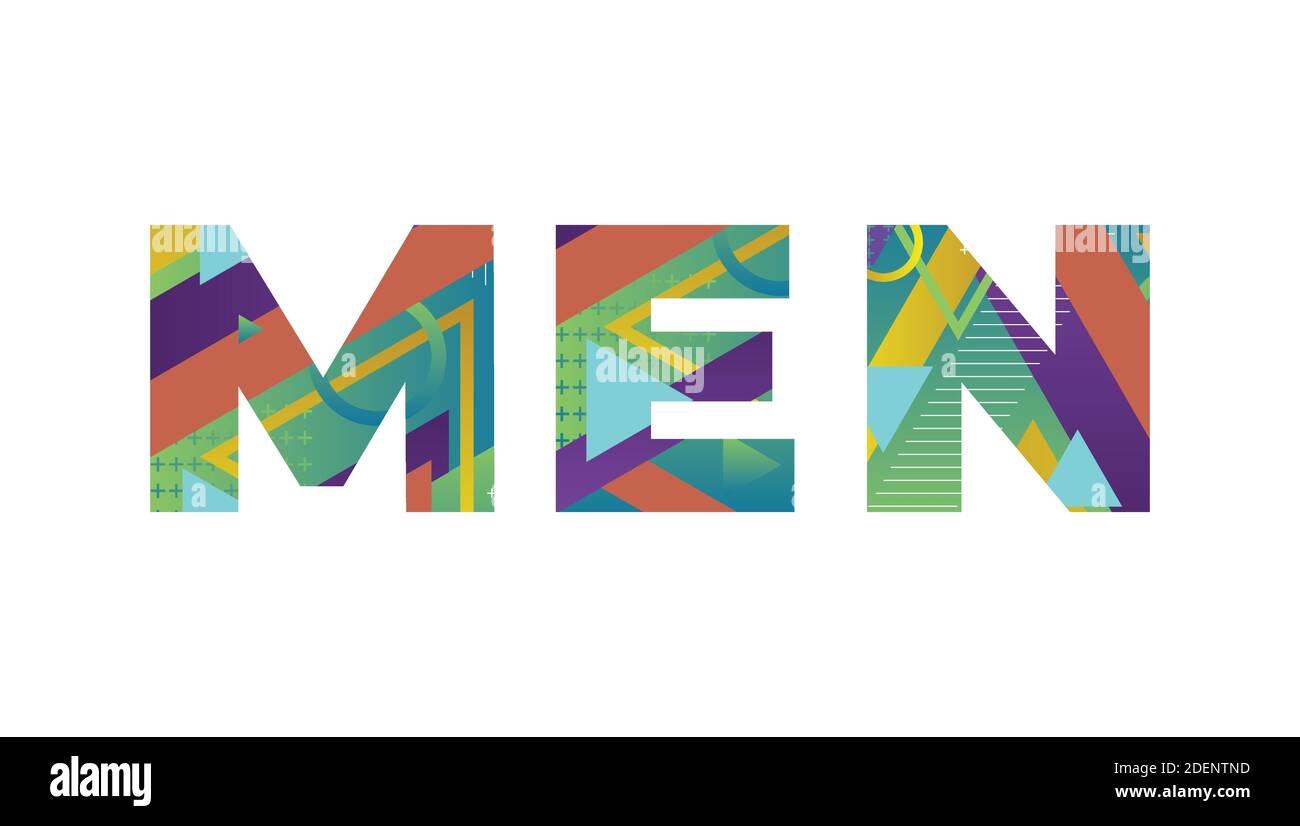 The word MEN concept written in colorful retro shapes and colors ...