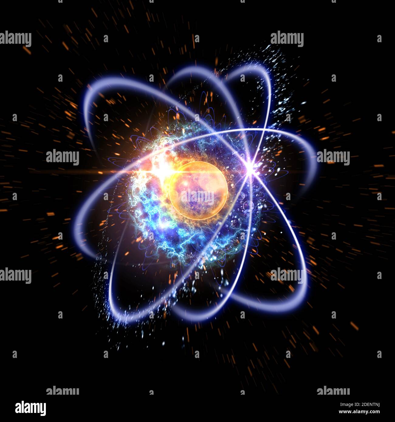 Close up of colorful atomic particle background science 3D illustration ...