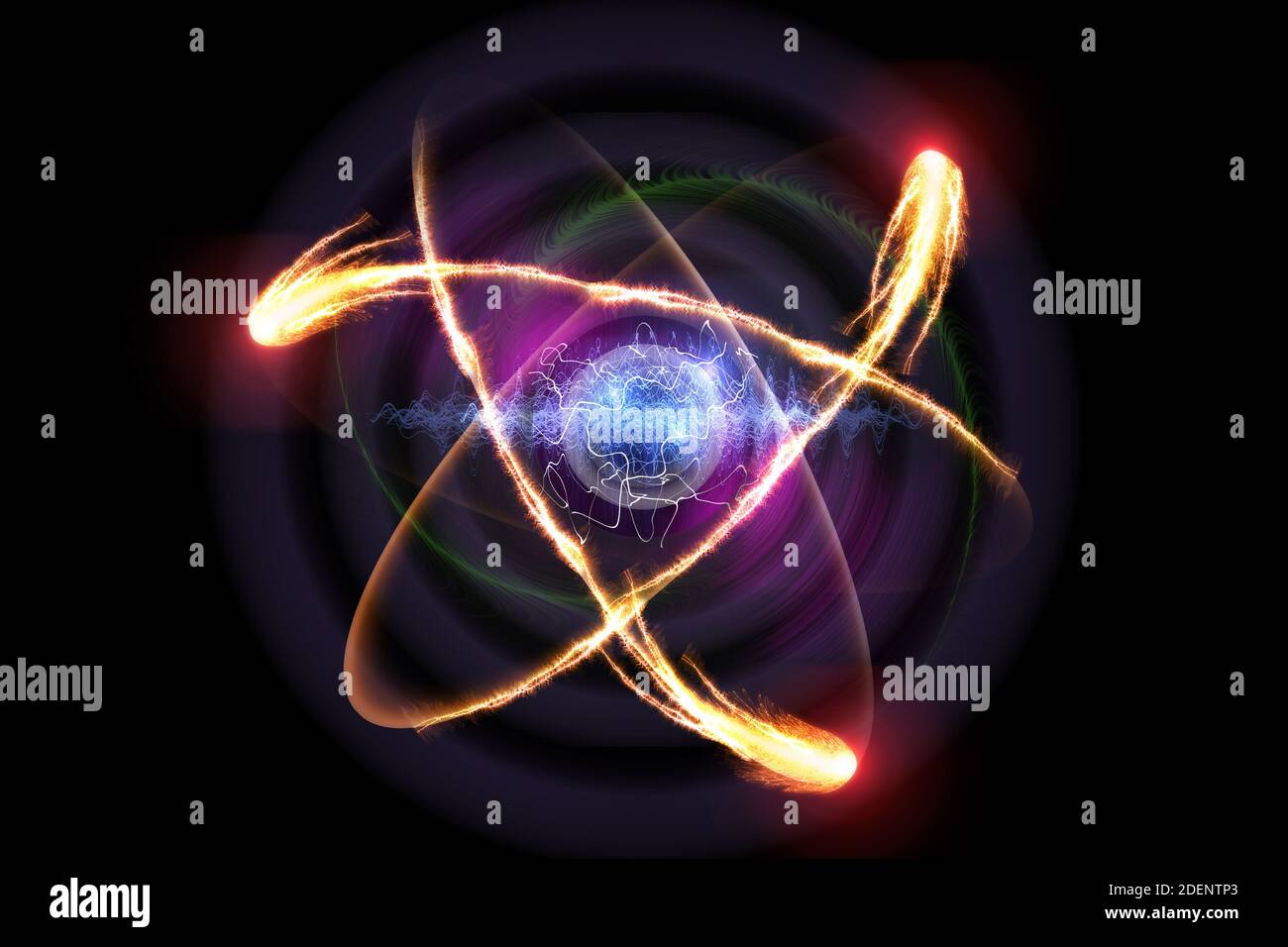 Close up of colorful atomic particle background science 3D illustration ...