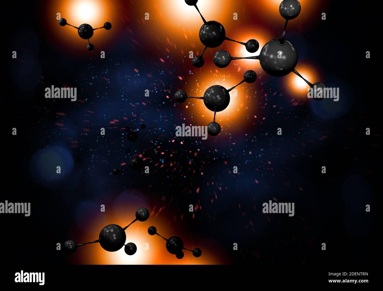 Close up of colorful atomic particle background science 3D illustration ...