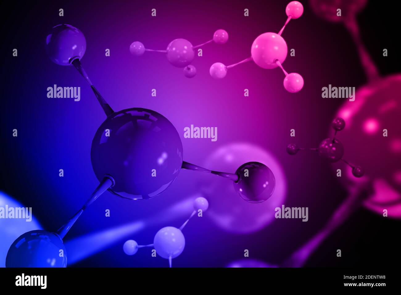 Close up of colorful atomic particle background science 3D illustration ...