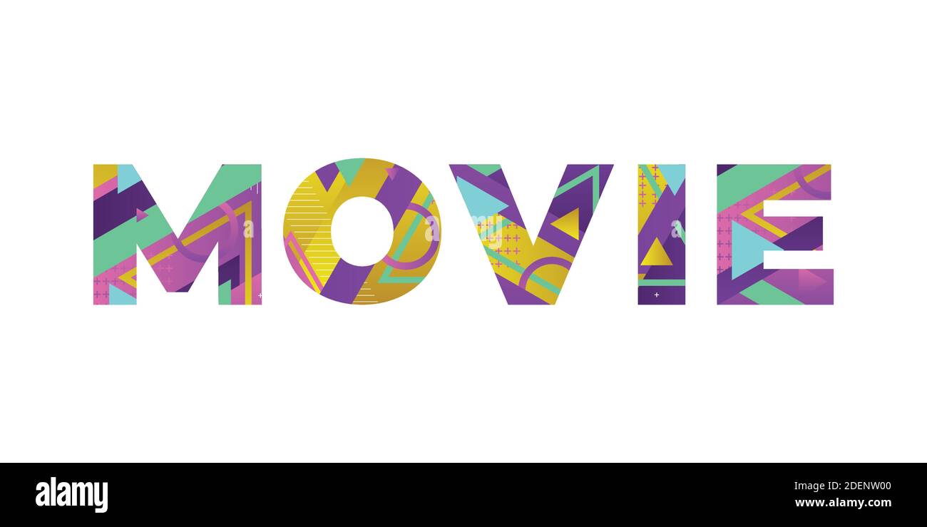 The word MOVIE concept written in colorful retro shapes and colors ...