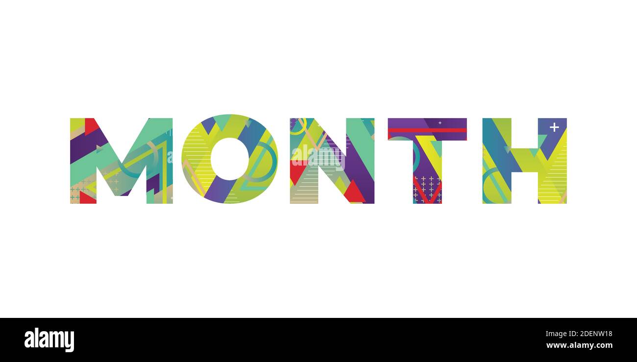 The word MONTH concept written in colorful retro shapes and colors ...