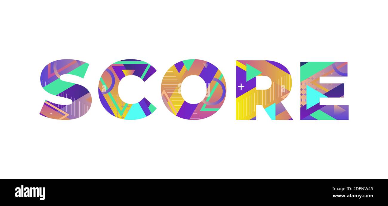 The word SCORE concept written in colorful retro shapes and colors ...