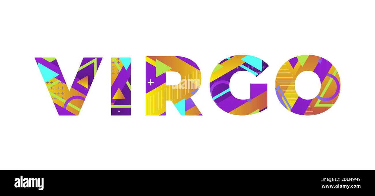 The word VIRGO concept written in colorful retro shapes and colors ...