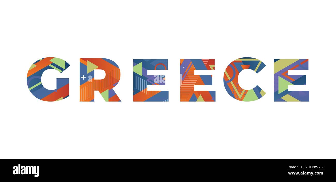 The word GREECE concept written in colorful retro shapes and colors ...