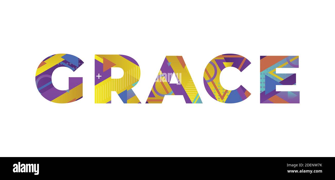 The word GRACE concept written in colorful retro shapes and colors ...