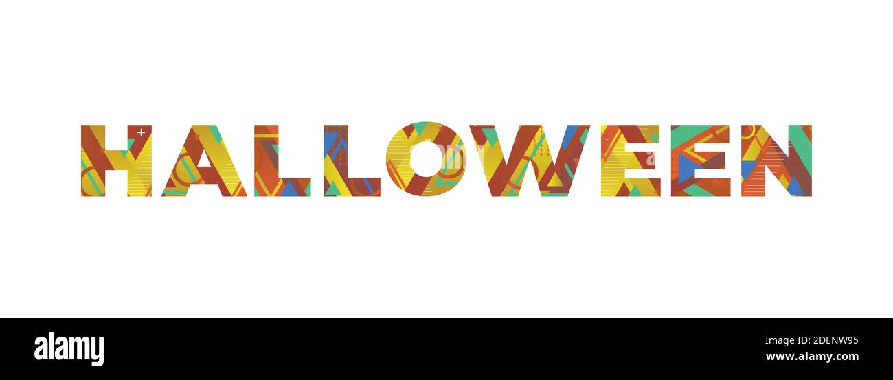 The word HALLOWEEN concept written in colorful retro shapes and colors ...