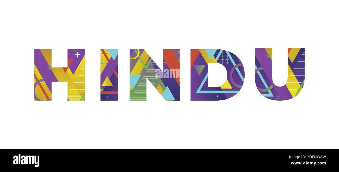 The word HINDU concept written in colorful retro shapes and colors ...