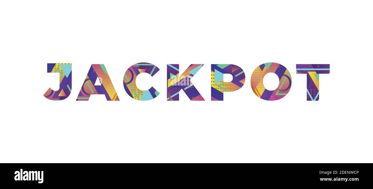 The word JACKPOT concept written in colorful retro shapes and colors ...