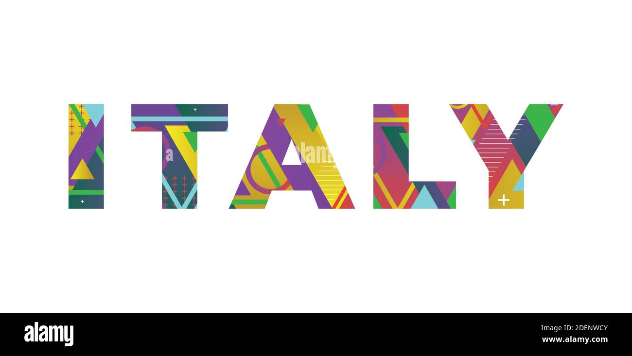 The word ITALY concept written in colorful retro shapes and colors ...