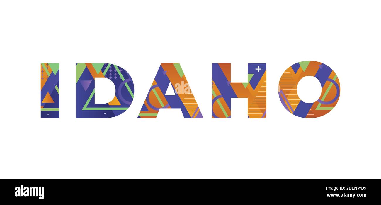 The word IDAHO concept written in colorful retro shapes and colors ...