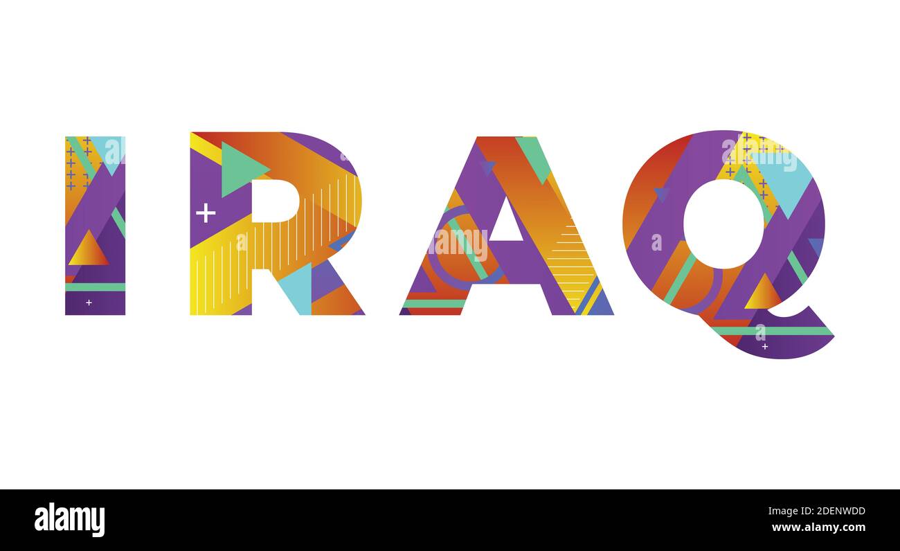 The word IRAQ concept written in colorful retro shapes and colors ...