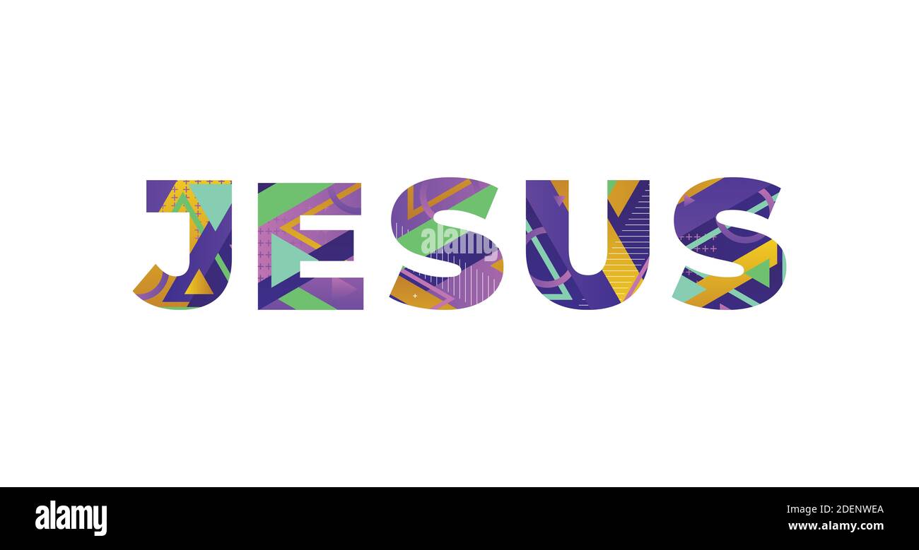 The name JESUS concept written in colorful retro shapes and colors ...