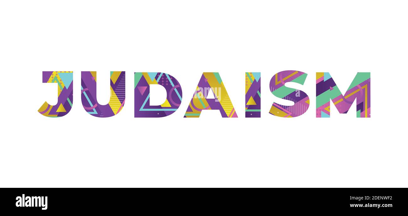 The word JUDAISM concept written in colorful retro shapes and colors ...