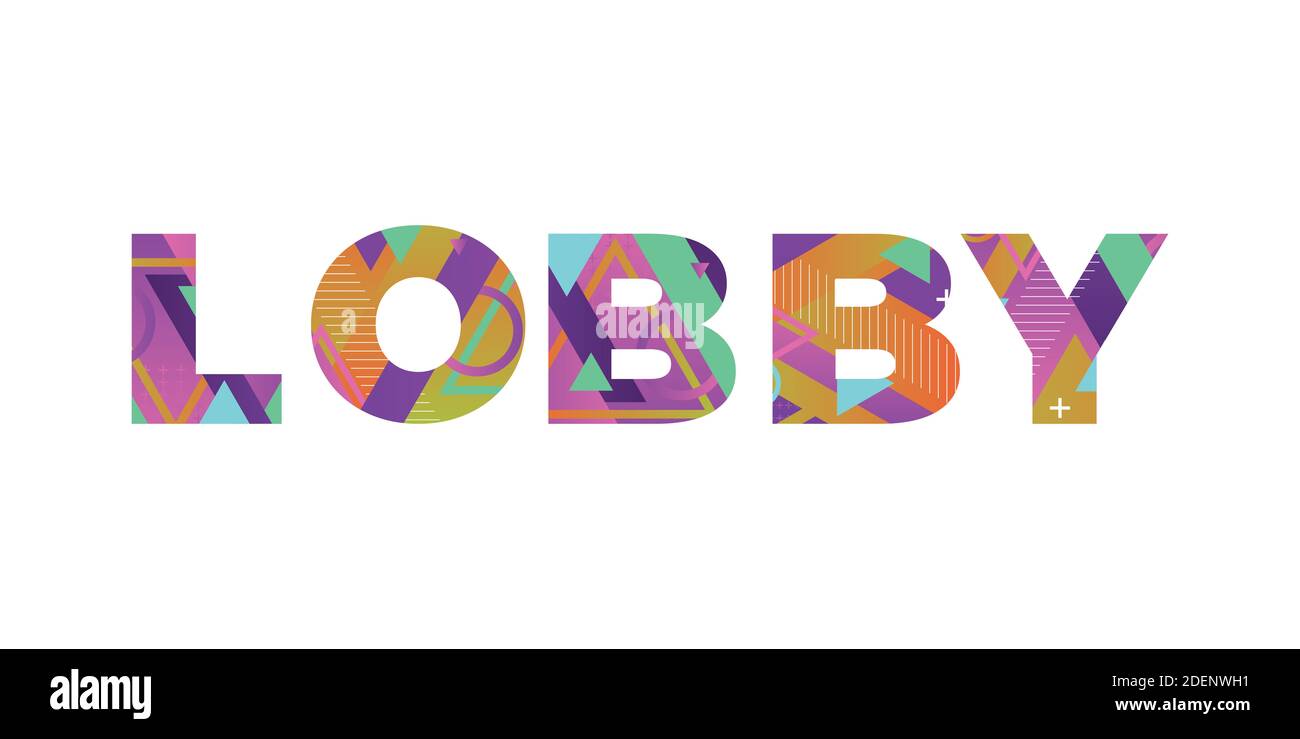 The word LOBBY concept written in colorful retro shapes and colors ...