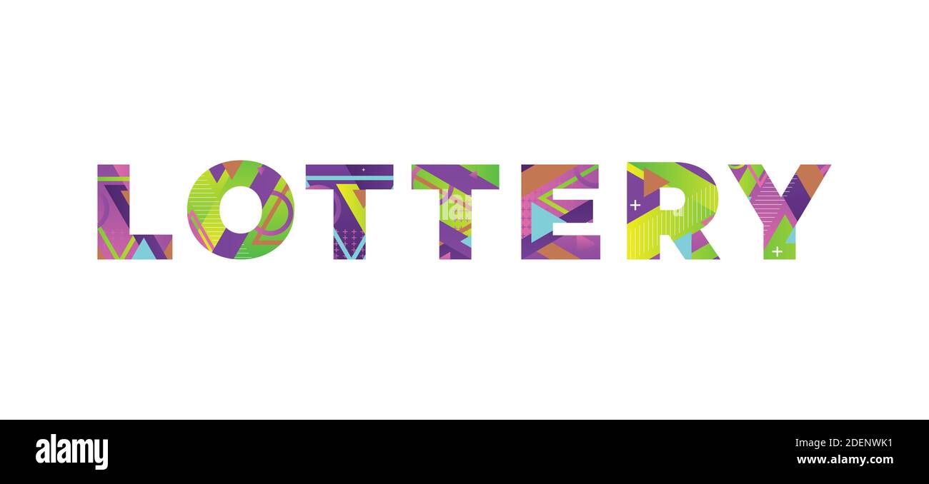The word LOTTERY concept written in colorful retro shapes and colors ...