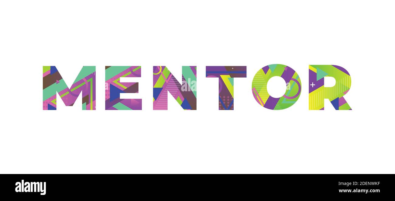 The word MENTOR concept written in colorful retro shapes and colors ...