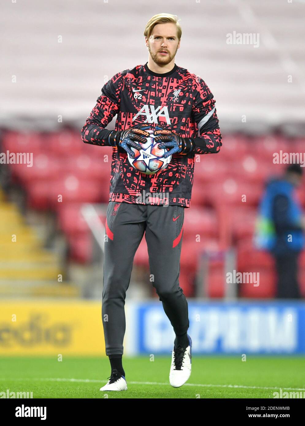 Liverpool goalkeeper Caoimhin Kelleher warms up prior the UEFA ...