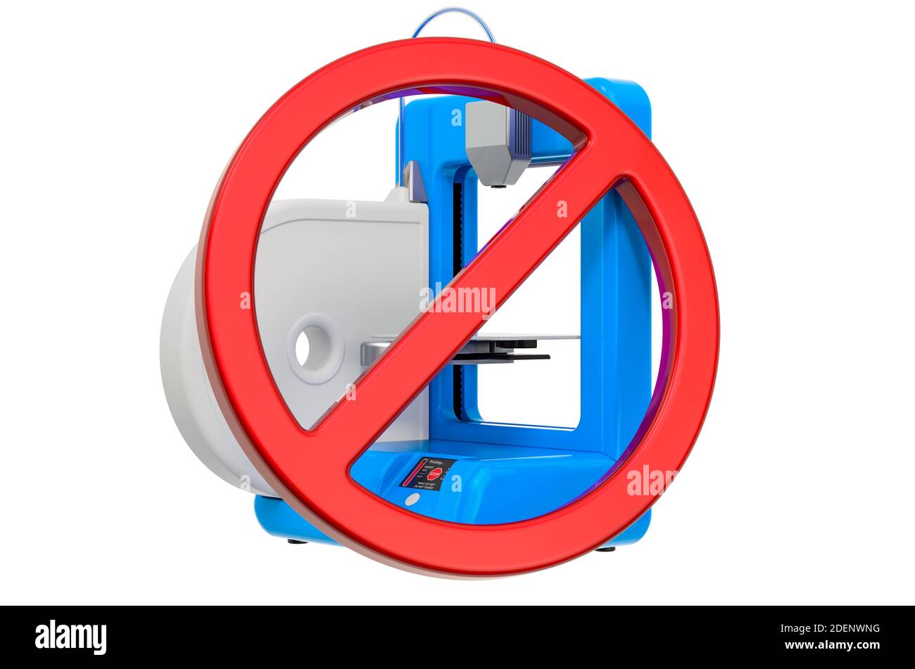 Forbidden sign with 3D printer. 3D rendering isolated on white ...