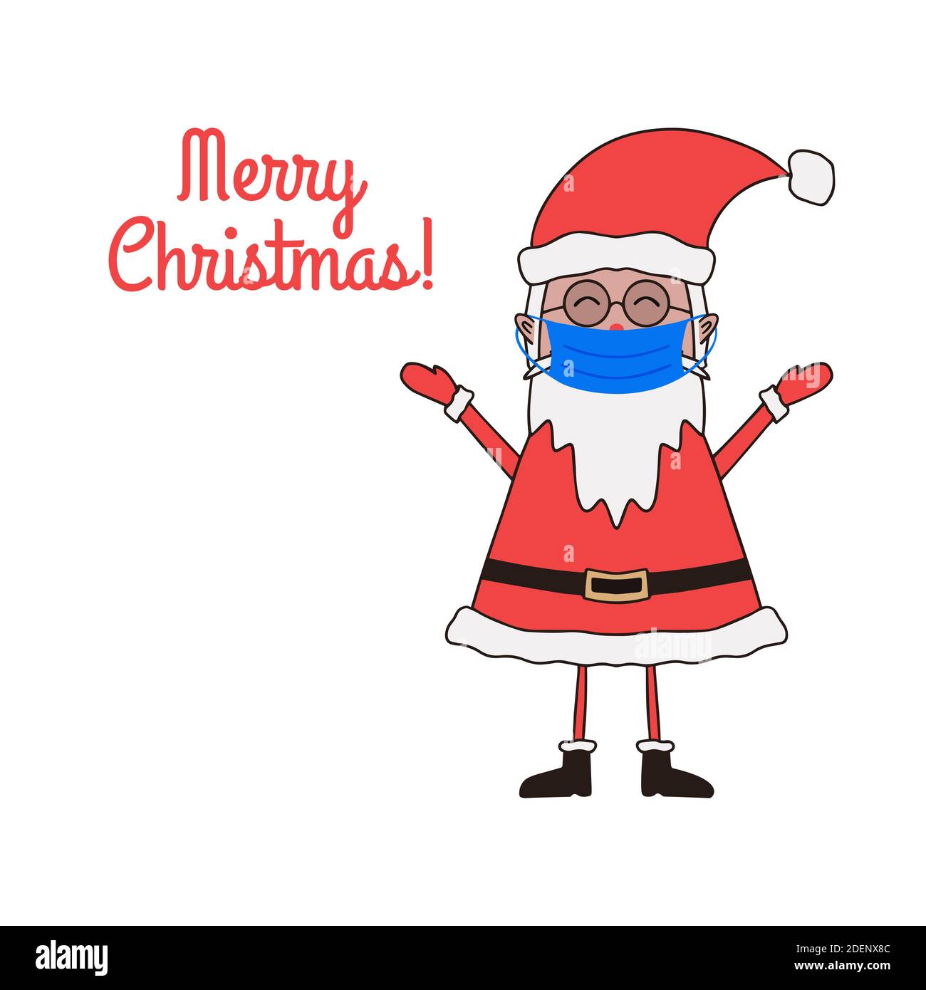Christmas greeting card with cute Santa Claus in medical mask and copy ...