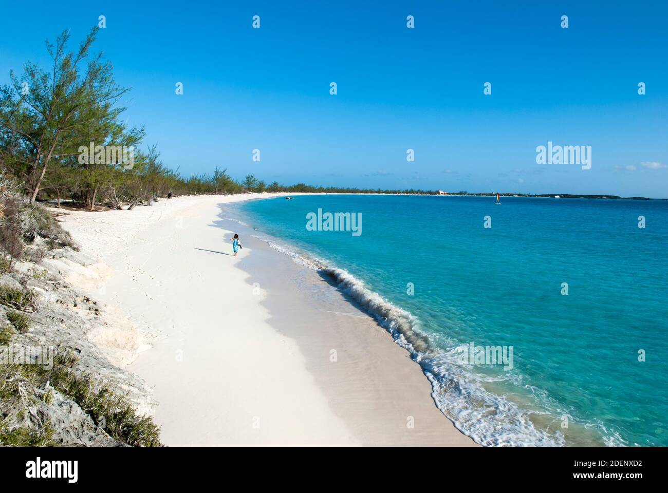 The aerial view of a wild beach on uninhabited island Half Moon Cay ...