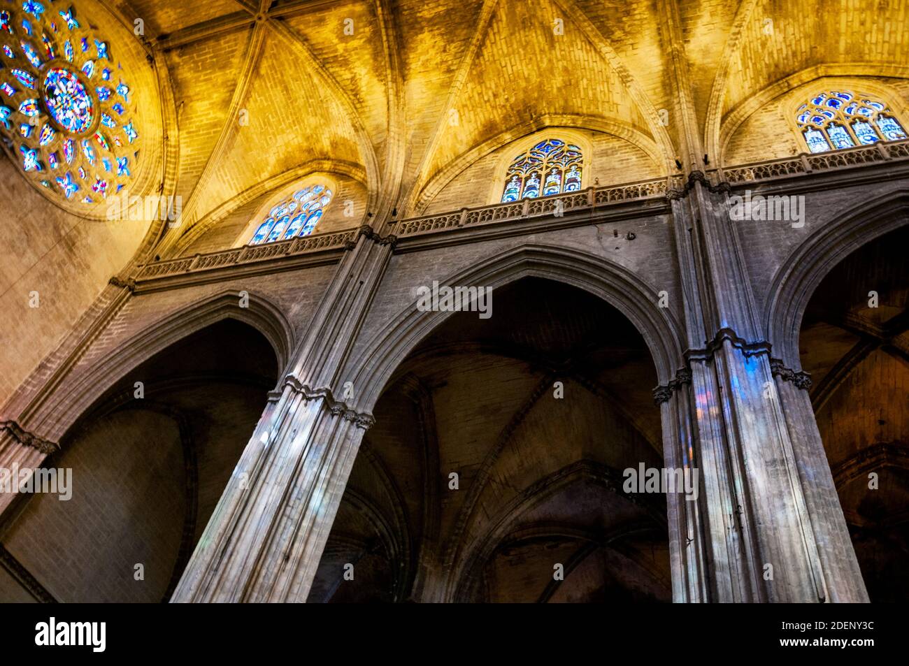 Pointed arch and rose window of Flamboyant Late Gothic Seville ...