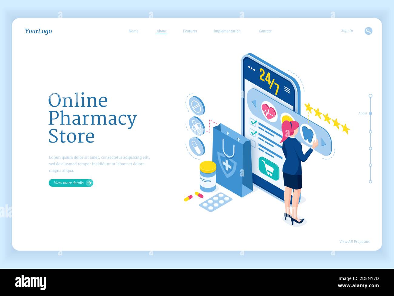 Online pharmacy store banner. Mobile drugstore service. Vector landing ...